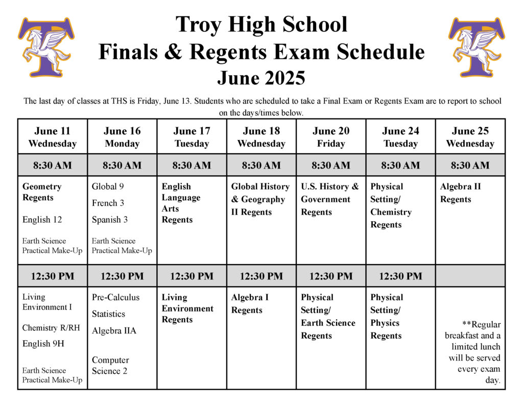 2025 THS Exam/Transportation Schedule | Troy City School District