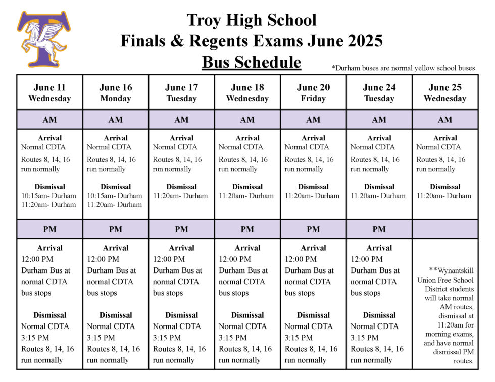 2025 THS Exam/Transportation Schedule | Troy City School District